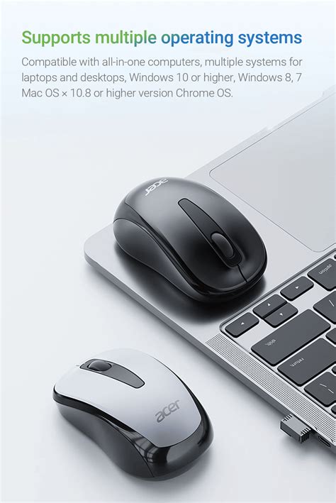 Acer Silent Wireless Mouse 24ghz Usb Slient Click Sensitivity For Win Computer Office Shopee