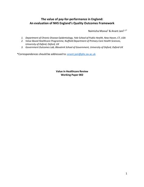 Pdf The Value Of Pay For Performance In England An Evaluation Of Nhs Englands Quality