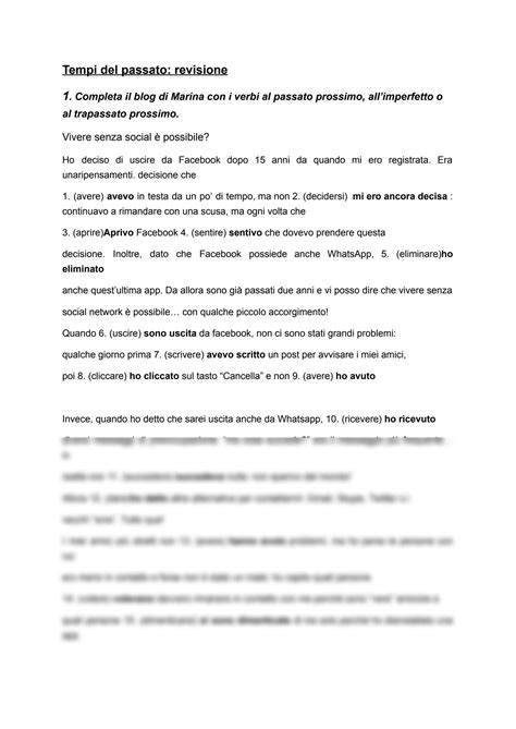 Solution Revisione Tempi Del Passato Attivit Con Risposte Docx Studypool
