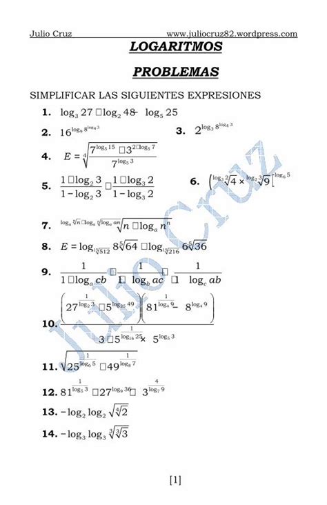 Pdf Logaritmos Problemas Logaritmos Problemas Simplificar Las Siguientes