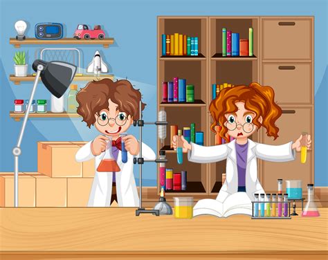 Laboratory Scene With Scientist Cartoon Character 6611398 Vector Art At