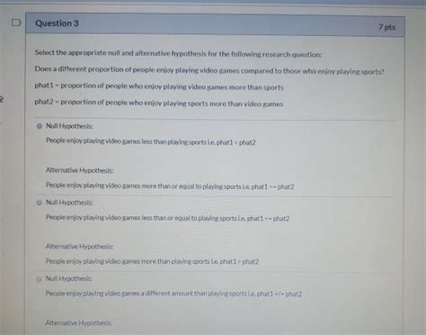 Solved D Question 3 7 Pts Select The Appropriate Null And