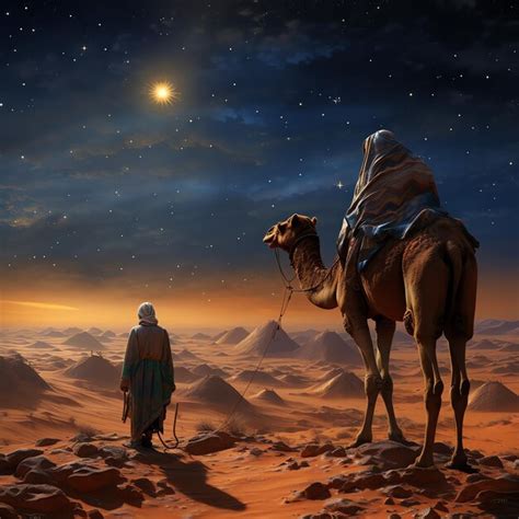 Premium Photo A Person Standing Next To A Camel In A Desert