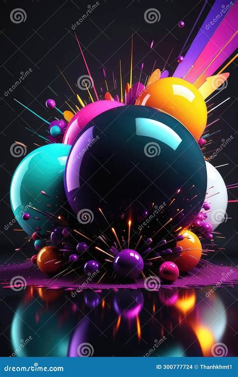 Colorful 3d Glossy Spheres Creative Background Vertical Composition Stock Illustration