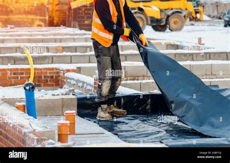 Waterproof Installation At New House Construction Builders Installing