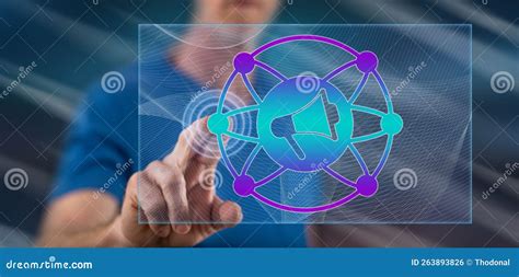 Man Touching A Digital Advertising Concept Stock Illustration Illustration Of Internet Goal