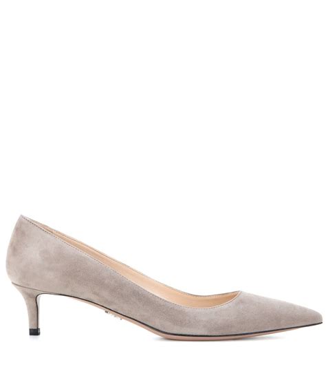 Prada Suede Kitten Heel Pumps In Argilla Modesens