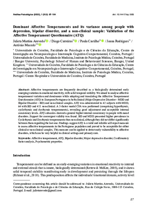 Pdf Dominant Affective Temperaments And Its Variance Among People With Depression Bipolar