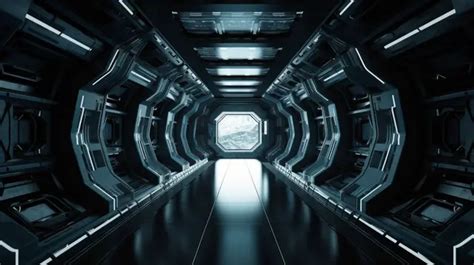 공상 과학 공간 복도 조명으로 가득한 미래형 복도 4k Uhd 어두운 공상 과학 네온 터널의 3d 그림 고화질 사진 사진