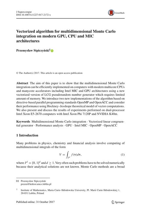 Pdf Vectorized Algorithm For Multidimensional Monte Carlo Integration On Modern Gpu Cpu And