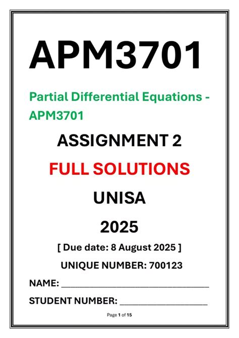Apm3701 Assignment 2 Complete Solutions Unisa 2025 Partial Differential Equations Apm3701 Due