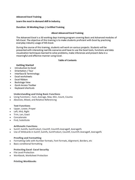 Advanced Excel Syllabus Rbu Pdf Microsoft Excel Computing