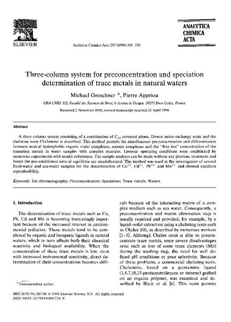 Pdf Three Column System For Preconcentration And Speciation