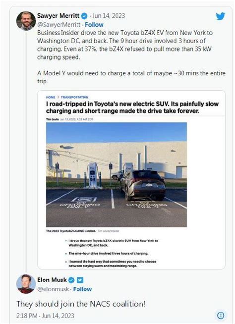 特斯拉ceo马斯克邀请丰田加入nacs联盟，以解决电动汽车充电速度问题 evlit
