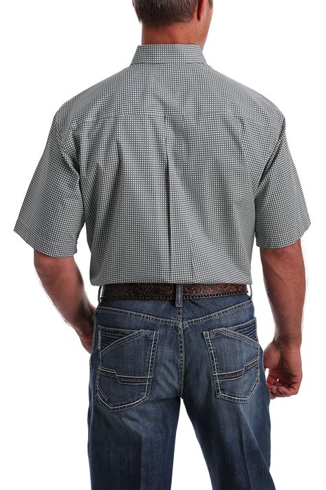 Cinch Jeans Mens Short Sleeve Mint And Green Geometric Print Button