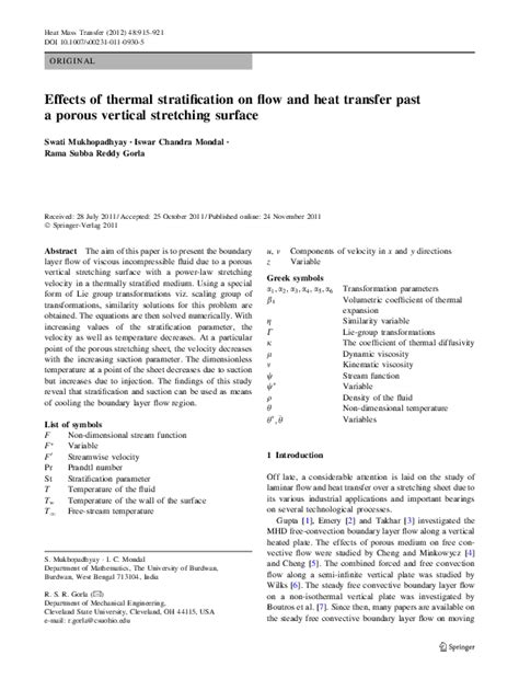 Pdf Effects Of Thermal Stratification On Flow And Heat Transfer Past