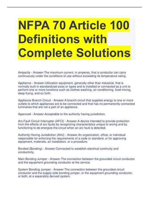 NFPA 70 Article 100 Definitions With Complete Solutions NFPA 70