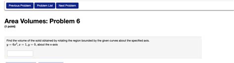 Solved Area Volumes Problem Point Find The Volume Of Chegg