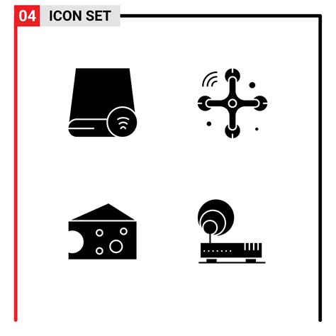 4 Thematic Vector Solid Glyphs And Editable Symbols Of Computers Breakfast Gadget Connections