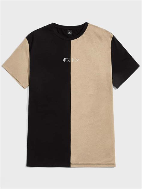 SHEIN Men Color Block Japanese Letter Graphic Tee Mens Graphic Tee