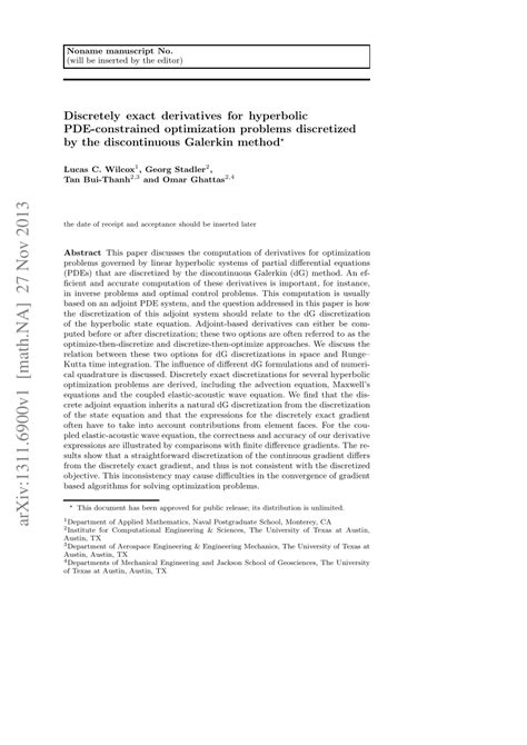 Pdf Discretely Exact Derivatives For Hyperbolic Pde Constrained Optimization Problems
