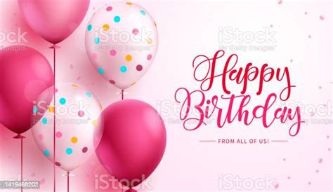 생일 인사말 텍스트 벡터 디자인 분홍색 풍선 요소가있는 빈 공간에서 생일 축하 타이포그래피 문자에 대한 스톡 벡터 아트 및 기타