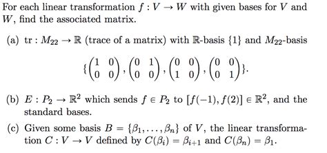 solved for each linear transformation f v → w with given