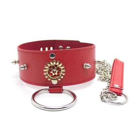 Pu Leather Neck Collars With Chain Jewel Necklace Fetish Harness Bdsm