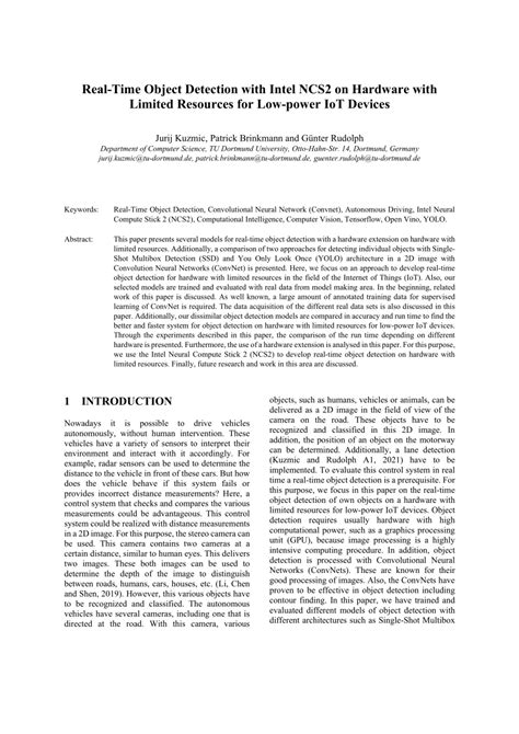 Pdf Real Time Object Detection With Intel Ncs2 On Hardware With Limited Resources For Low