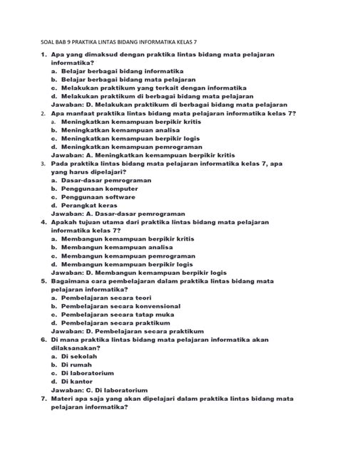 Soal Bab 9 Praktika Lintas Bidang Informatika Kelas 7 Pdf