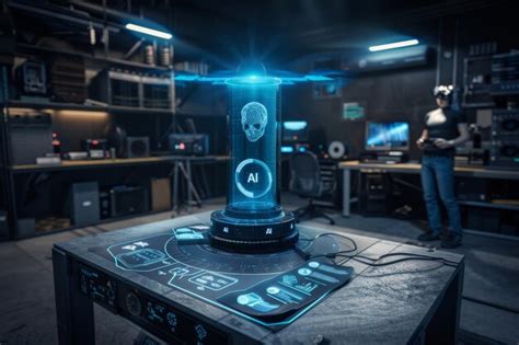 Ai Digital Control Room With Holographic Display Showcasing Advanced Technology Artificial