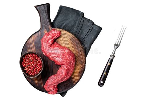 Raw Skirt Machete Beef Meat Steak Isolated On White Background Top