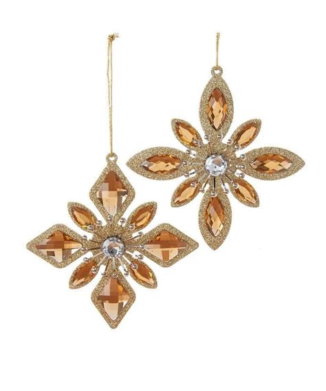 Set Of 2 Platinum Jeweled Snowflake Ornaments D4087 W