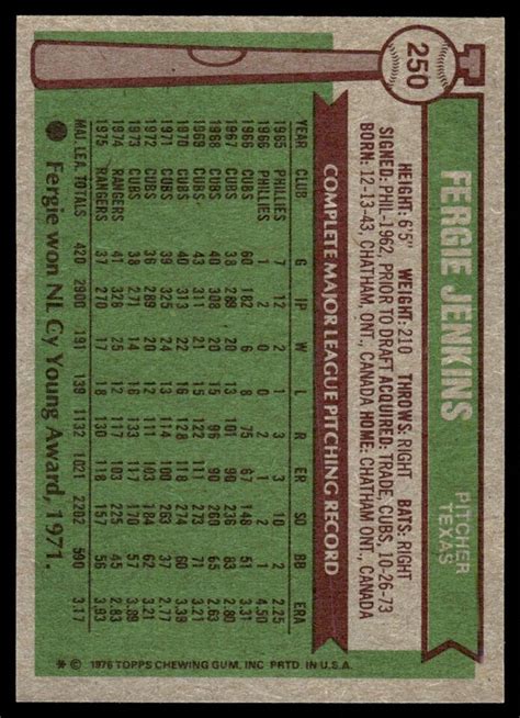 TOPPS NM MT OR BETTER FERGIE JENKINS EBay