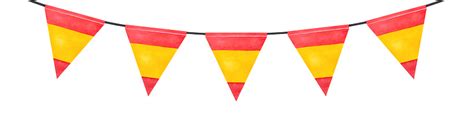 스페인의 삼각형 플래그축제 수평 문자열 화환 빨간색 노란색 색상 핸드그린 수채화 그래픽 페인팅 디자인 인쇄 인사말 카드 포스터 이벤트 초대를 위한 컷아웃 요소 갈란드