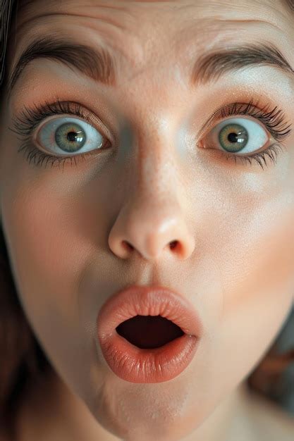 Surprised Woman With Wide Eyes And Open Mouth On Neutral Background