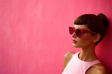 Premium Photo Lady In Sunglasses Posing On Pink Wall