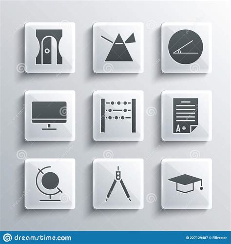 Set Drawing Compass Graduation Cap Exam Sheet With A Plus Grade Abacus Earth Globe Computer