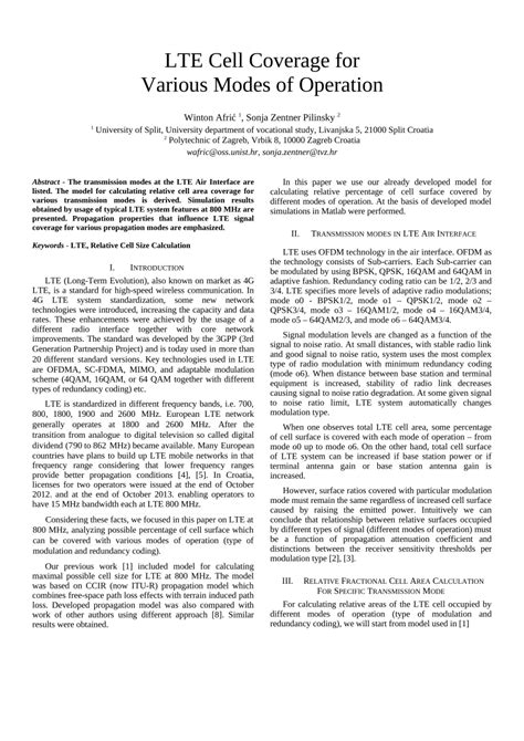Pdf Lte Cell Coverage For Various Modes Of Operation