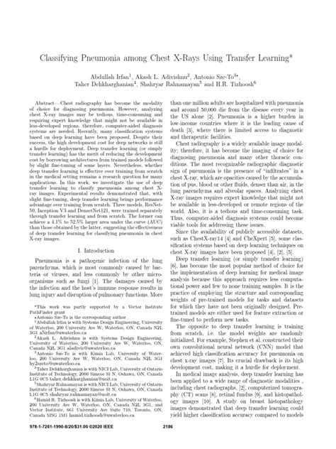 Classifyingpneumoniaamongchestx Raysusingtransferlearning Pdf