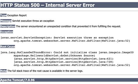 java tomcat server generates `could not initialize class javax