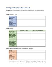 Set Up For Success Assess Rubric Docx Set Up For Success Assessment Directions Fill In The
