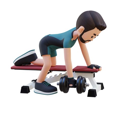 3d Sportsman Character Sculpting Back Muscles With Dumbbell Row