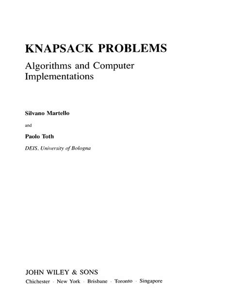 Knapsack Problems Algorithms And Computer Implementations Martello