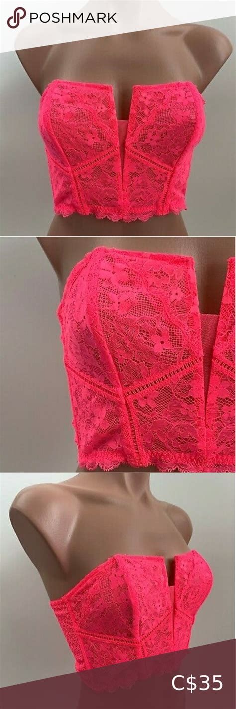 💕 New Victorias Secret Dream Angels Lace Bustier Corset Bra Neon Pink Nwt Fashion Lace