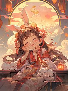 仙气飘飘嫦娥和兔子中秋节二次元插画插画图片下载 正版图片402507360 摄图网