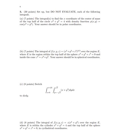 Solved 5 30 Points Set Up But Do Not Evaluate Each Of
