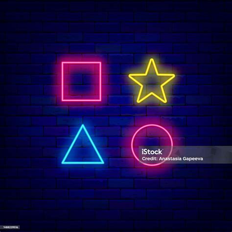 Joystick Neon Symbols Set Game Design Signs Collection Star Square