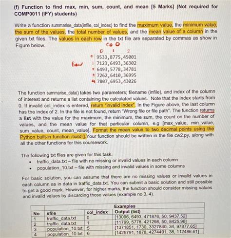 Solved 0 Function To Find Max Min Sum Count And Mean