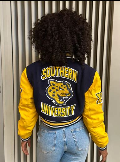 Navy Blue Southern University Bomber Jacket With Gold Accents Bea